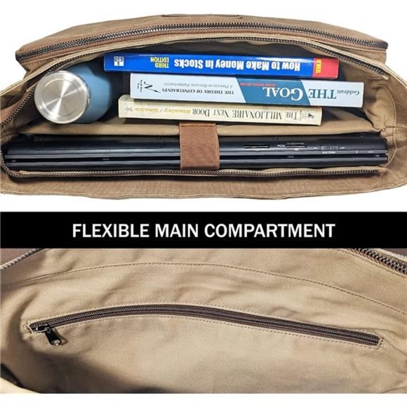 Bags | Canvas Messenger Bag For Men Laptop Case Satchel Genuine Leather ...